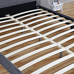 DECOMIL Wooden Bed Frame Covered with Woven Fabric, with Headboard, Natural and Solid, 3 Size, King Bed Frame