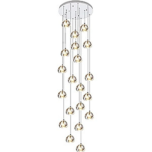 L157in Modern Chandelier for High Ceiling Living Room Crystal Lights Pendants Light Enterway Foyer Chandeliers Lighting Fixture Chrome Light 20-Lights LED Light Bulbs Included