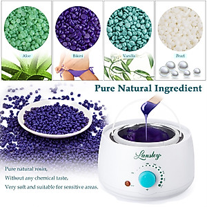 Lansley Wax Warmer Hair Removal Home Waxing Kit Electric Pot Heater for Rapid Waxing of All Body, Face, Bikini Area, Legs with 4 Flavor Hard Wax Beans & 10 Wax Applicator Spatulas(At-home Waxing)