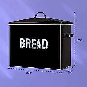 Granrosi Large Bread Box for Kitchen Countertop, Bread Storage Container, Breadbox, Bread Container, Bread Holder, Bread Keeper, Bread Boxes - Farmhouse Bread Box with Metal Lid - Black