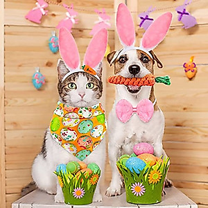 Dog Easter Bunny Costume, 3 Pack Pet Rabbit Ears Headband, Egg Dog Bandana, Carrot Dog Toy Set, Easter Dog Costumes for Small Dogs Cat Puppy Party Apparel Easter Halloween Accessory Headwear