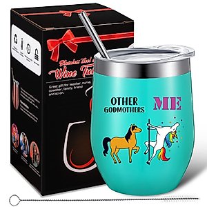 Other Godmothers Me Unicorn Wine Tumbler, Godmother Appreciation Gift from Godchild for Mother's Day Baby Pregnancy Announcement, 12 oz Stainless Steel Insulated Coffee Mug for God Mom, Friend