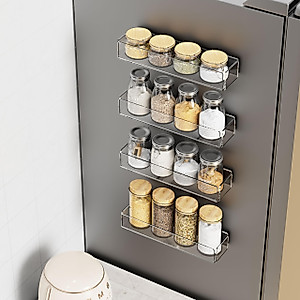 Lumanman 2 Pack Acrylic Spice Racks for Refrigerator and Oven, Magnetic Fridge Organizers and Storage, Clear