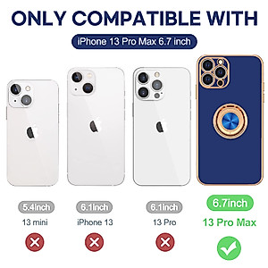 Hython for iPhone 13 Pro Max Case with Ring Stand [360°Rotatable Ring Holder Magnetic Kickstand] [Plated Rose Gold Edge] Slim Soft TPU Cover Luxury Protective Phone Case for Women Men, Blue