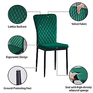 FENZARD Set of 4 Living Room Chairs Dining Chairs with Velvet, High Back, Metal Frame and Modern Lattice Design for Living Room, Dining Room,Green