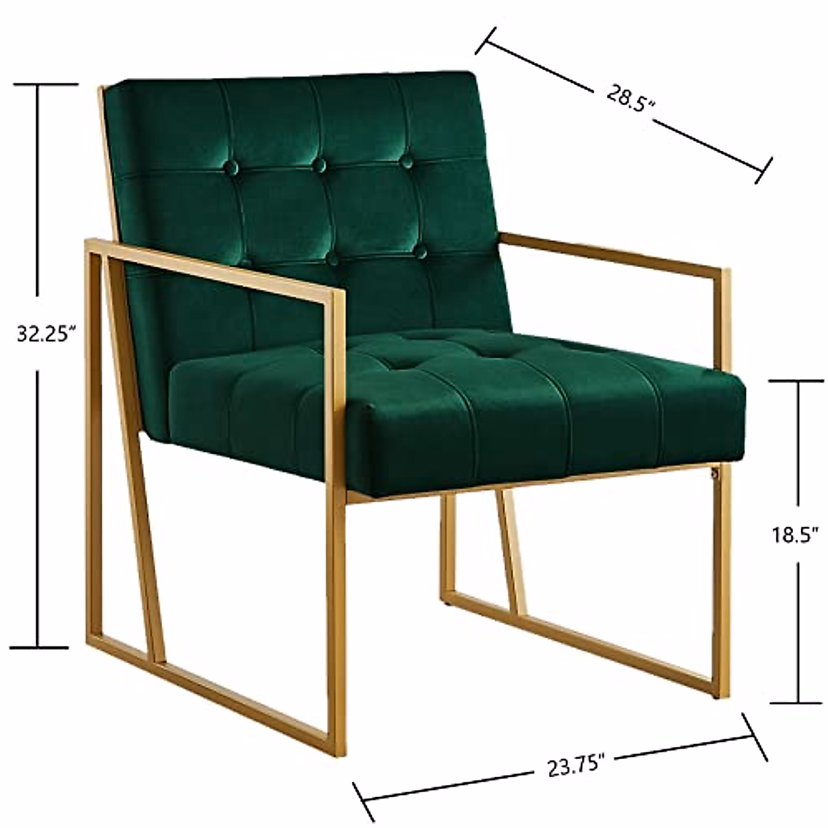 24KF Modern Jade Velvet Button Tufted Accent Chair with Golden Metal Stand, Decorative Furniture Chairs for Living Room Bedroom -Jade