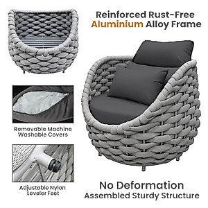 Erotr 4 Pieces Assembled Patio Conversation Sets, Hand Woven Rope Outdoor Furniture Sofa Set - Aluminum Modern Cushions Couch Armchair Table Set - All Weather for Indoor Deck Porch Backyard Hotel