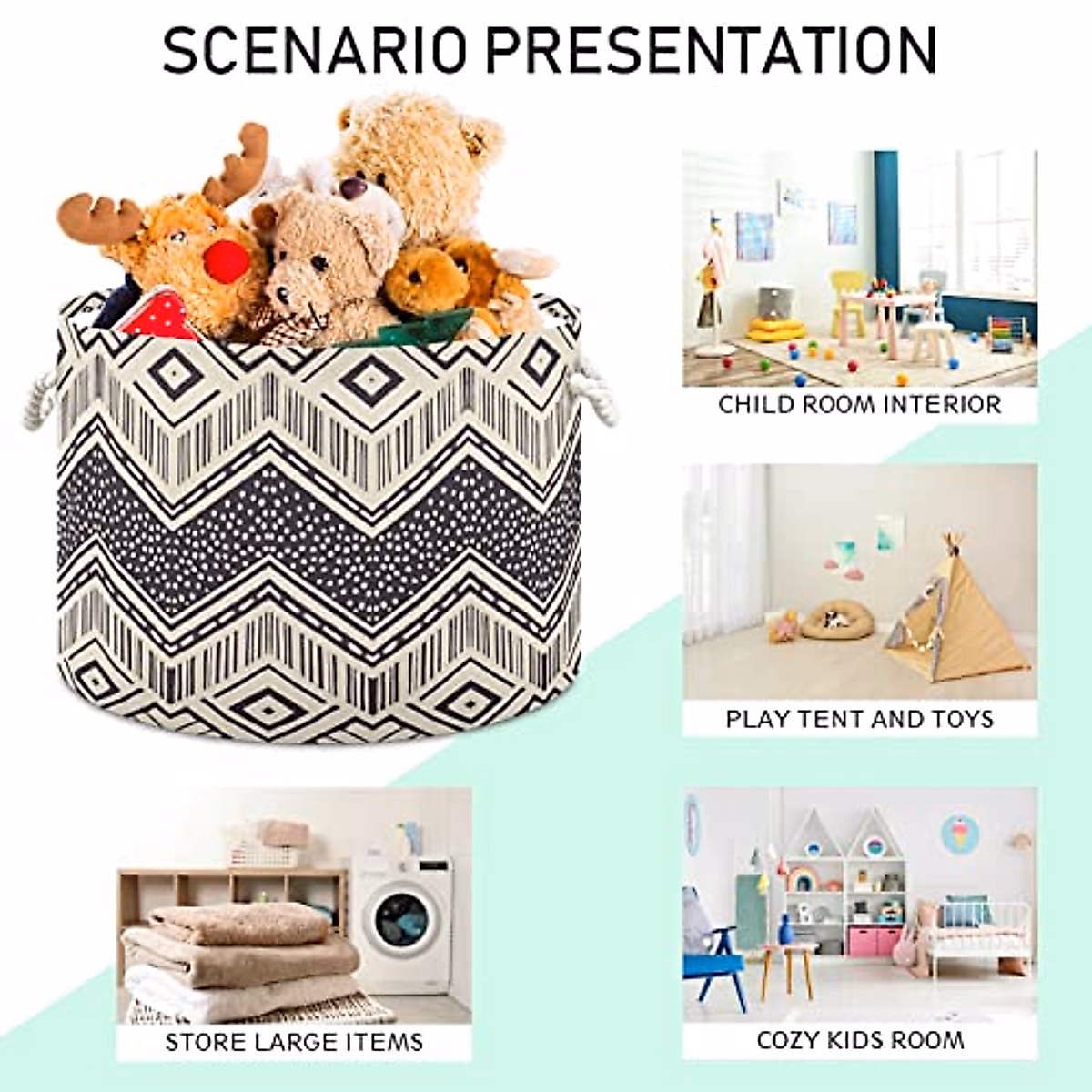 ALAZA Geometric Ethnic Striped Pattern Gypsy Mexican Folk Storage Basket Gift Baskets Large Collapsible Laundry Hamper with Handle, 20x20x14 in