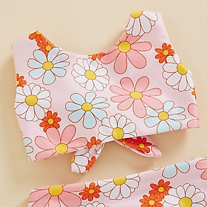 Toddler Baby Girls Two Piece Swimsuit - Sleeveless Floral Heart Print Two Sided Swimwear Backless Bikini Tankini