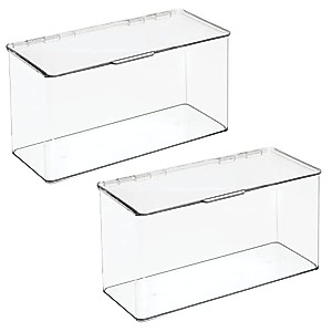 mDesign Kitchen Pantry and Fridge Storage Organizer Box Containers with Hinged Lid for Shelves and Cabinets - Holds Food, Snacks, Seasonings, and Utensils - Lumiere Collection - 2 Pack - Clear