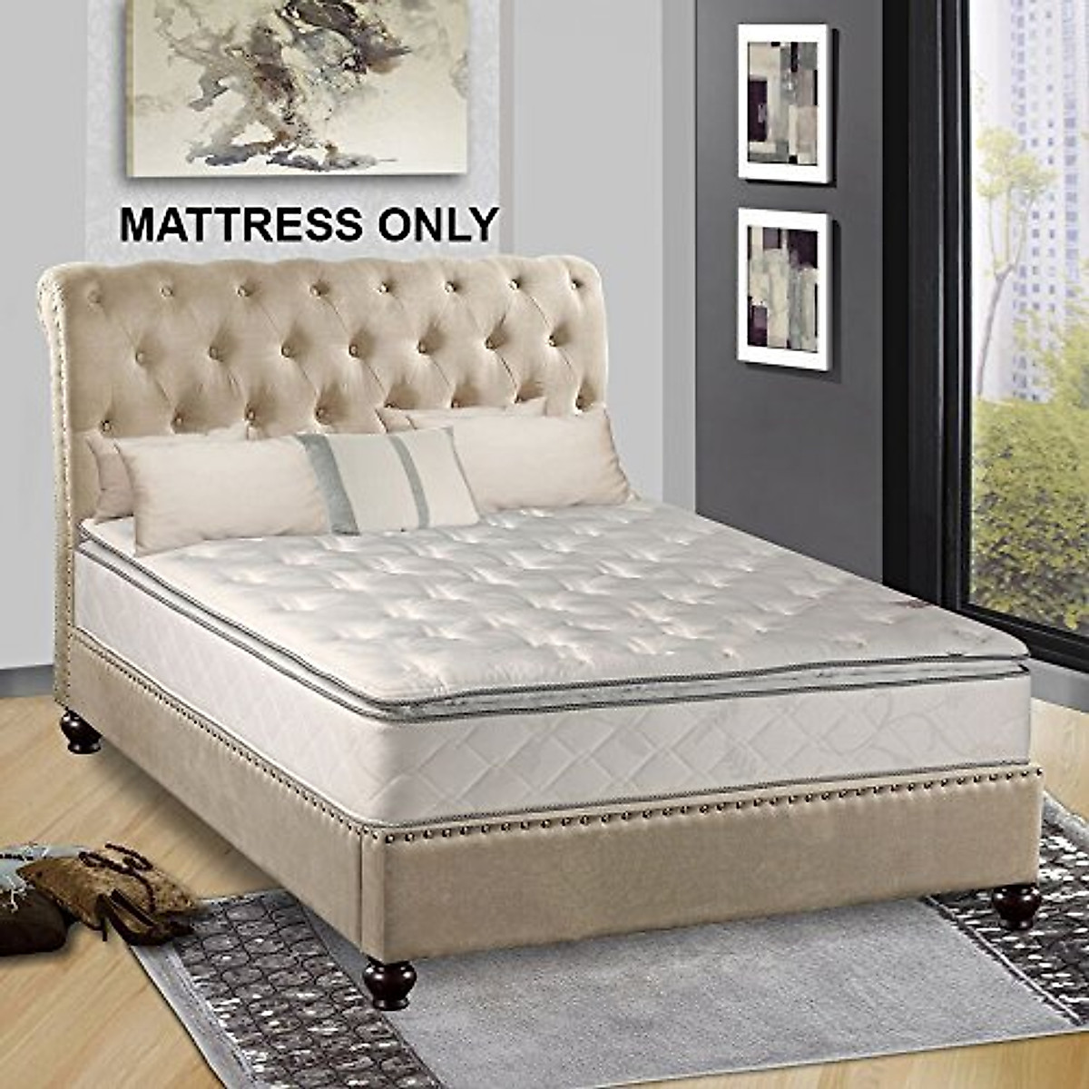 Medium Mattress 10-Inch Medium Plush Pillowtop Innerspring Mattress, Queen, Biege