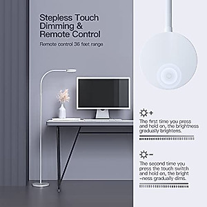 Buluna Floor Lamp for Bedroom with Remote & Touch Control, LED 2500K-6000K 4 Color Temperatures Standing Tall Lamp 360 Degree Adjustable Gooseneck for Living Room Office Reading