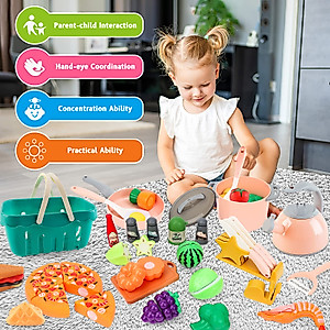 deAO Kids Play Kitchen Accessories with Pots and Pans,Cutting Food Toy,Cookware Utensils,63 PCS Play Food Set-- Kids Kitchen Accessories for Girls Boys Kids