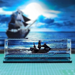 Chilifuli Cruise Ship Fluid Drift Bottle, Unsinkable Boat in a Box, Titanic Model Liquid Wave Decoration, That No Longer Sinks Toy, for Car Display Cases and Gifts-A