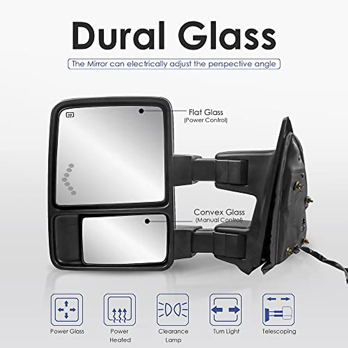 MOSTPLUS Towing Mirror Compatible with 2008 2009 2010 2011 2012 2013 2014 2015 2016 Ford F250 F350 F450 F550 Super Duty Power Heated Mirror w/Led Turn Light (Set of 2)