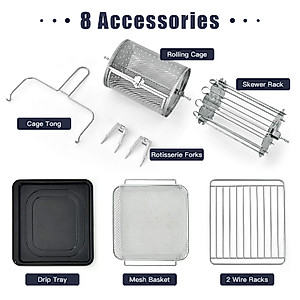 COSTWAY 16-in-1 Air Fryer Oven, with 16 Cooking Presets Rotisserie Dehydrator Roast Bake Broil, Oil-Free with Timer Temperature Control and 8 Accessories, 15.5 QT