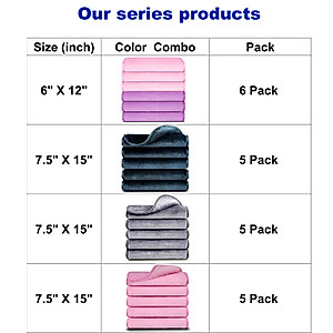 Makeup Remover Face Towels, Reusable Makeup Remover Cloths (6 packs), Makeup Remover Towel Reusable Microfiber Cleansing Towel 12 inch X 6 inch- Pink Blue Purple