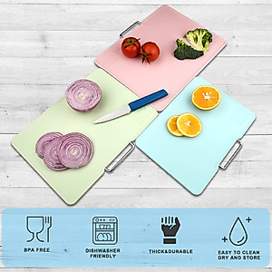 FIVETAS cutting boards for kitchen dishwasher safe,set of 3 with holder,plastic cutting boards with Easy-Grip Handles.GARLIC GRINDING AREA. BPA Free, Non-porous Non-Slip Feet