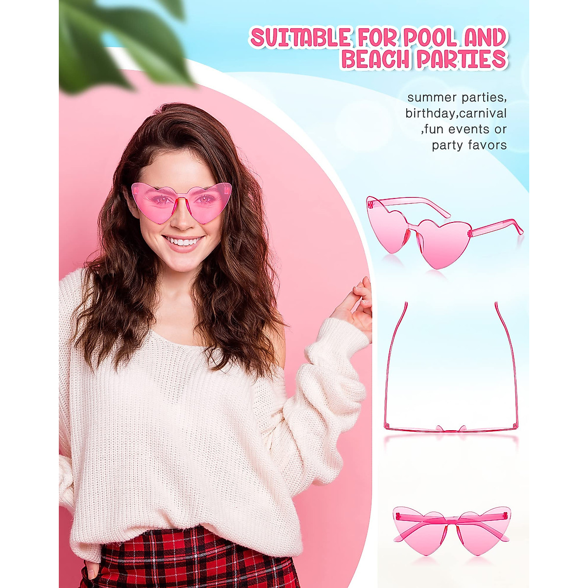 Chicpop 24 Pcs Heart Shaped Sunglasses Rimless Bachelorette Party Sunglasses Women Party Favor Accessories for Girl