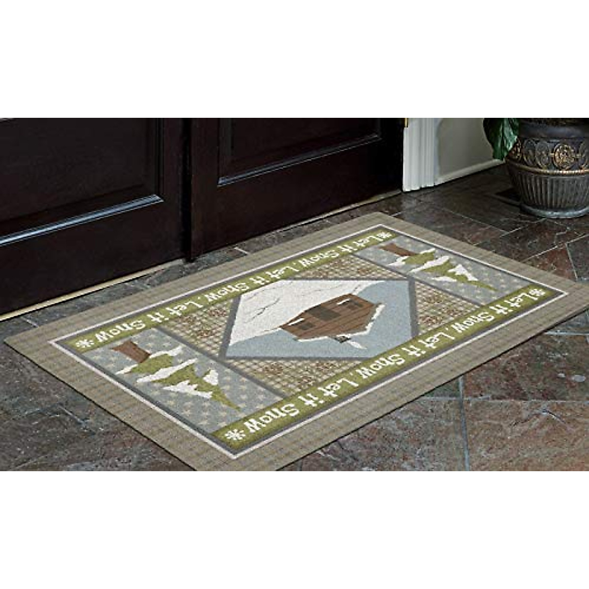 Brumlow MILLS Snow Cabin Washable Let It Snow Print Indoor or Outdoor Holiday Rug for Living or Dining Room Mat, Bedroom Carpet and Kitchen Runner Rug, 30" x 46", Neutral
