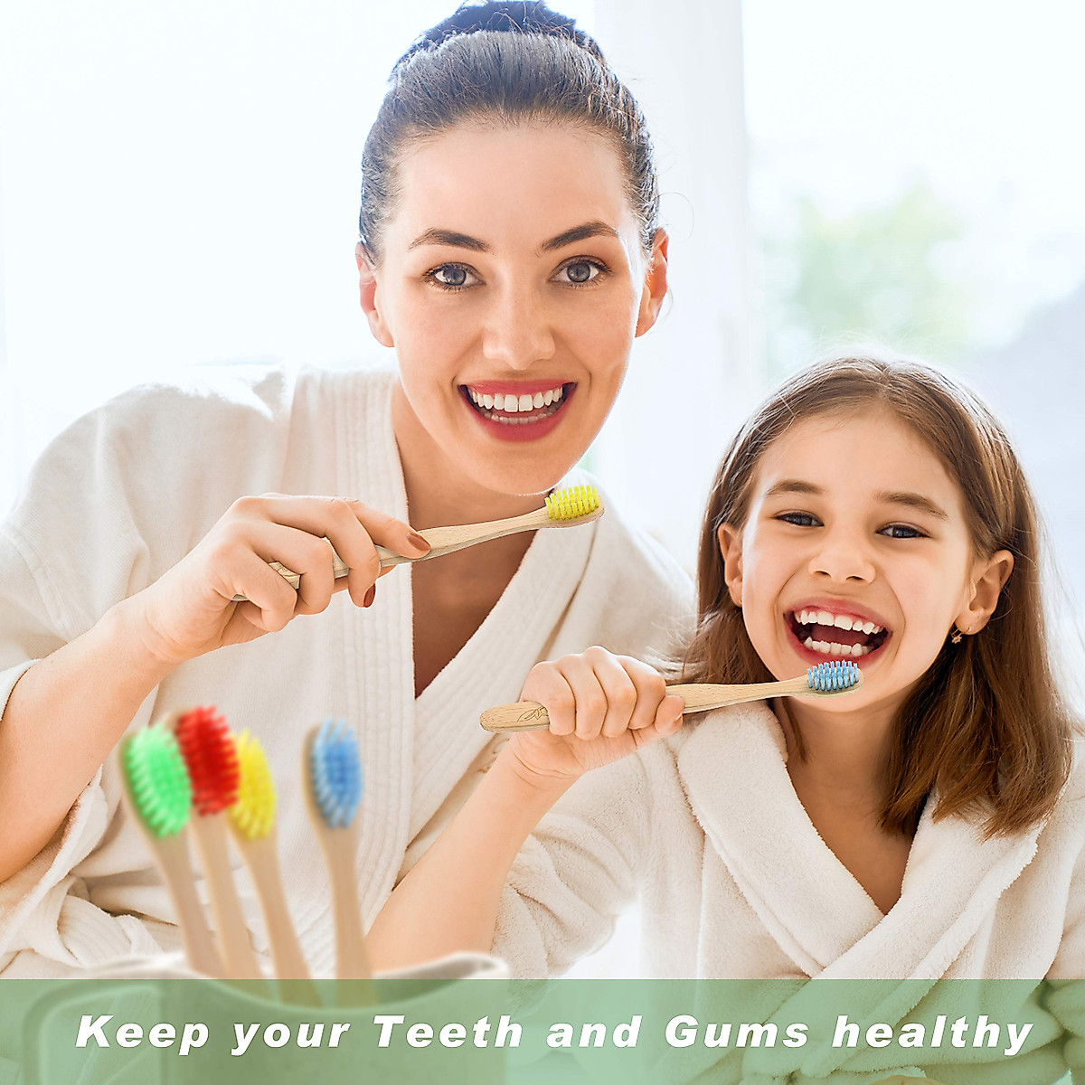 1Grin Bamboo Toothbrush, Wooden Toothbrush, Wooden Handle & Colorful Soft Bristles Heavy Duty Strong Handle Vegan Eco Friendly Natural Organic Non Plastic Zero Waste (Individually Packed 4 pcs)