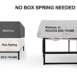 REGOSS Twin Metal Bed Frame, 14 Inch Heavy-Duty Metal Platform Bed Frame with Storage and Anti-Slip Strap, Noise Free Bed Frame Features Sturdy Metal Slats, No Box Spring Needed, Easy Assembly