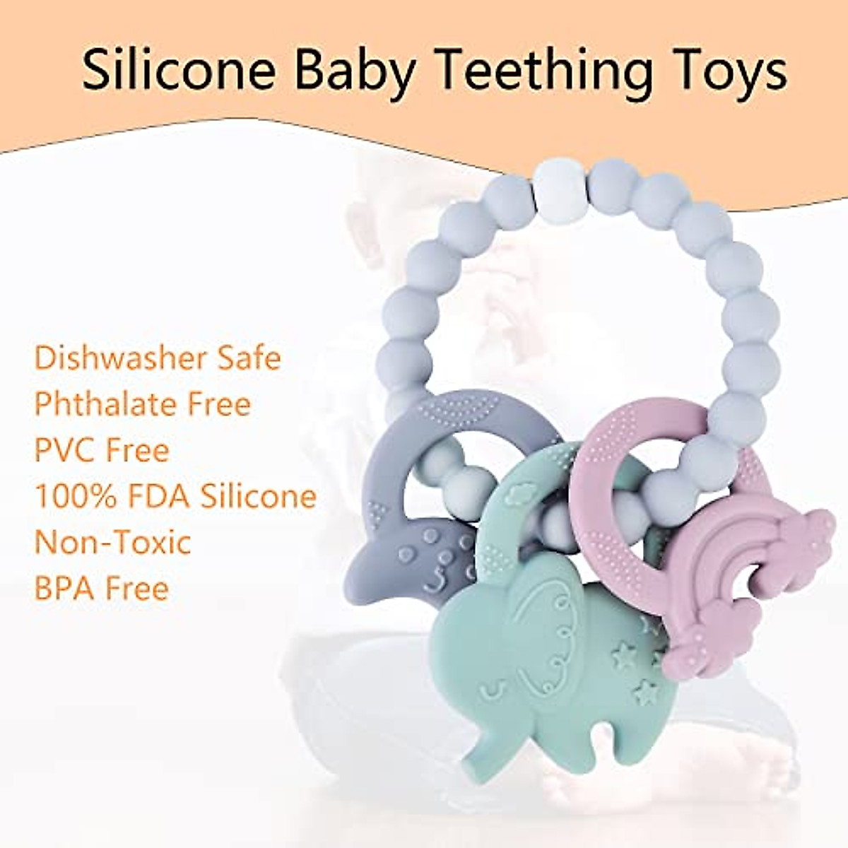 Baby Teething Toys, Silicone Teething Relief Toys, Baby Chew Toys for Sucking Needs, Infant to Toddler Teether, Food-Grade Silicone, Elephant Shape