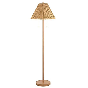 JONATHAN Y JYL3092A Nando 61" 2-Light Coastal Bohemian Iron/Rattan LED Floor Lamp with Pull-Chain Mid-Century, Modern Standing Reading Lamp LED Bulb Included, Brown Wood Finish