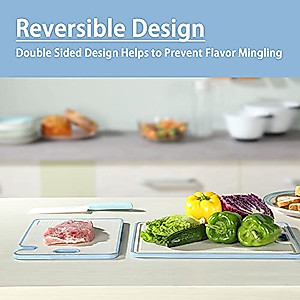 PICKWILL Plastic Cutting Board Set, Plastic Chopping Boards for Kitchen with Knife Sharpener, BPA Free Cutting Boards with Juice Grooves Easy-Grip Handle, Non-Slip, Non-Porous, Dishwasher Safe