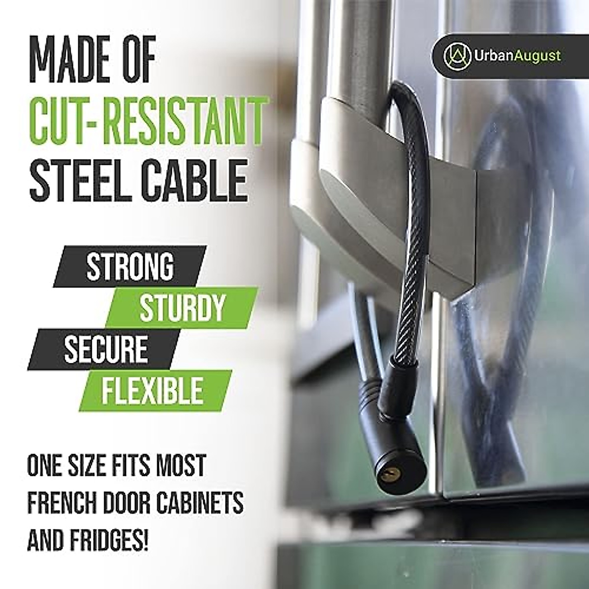 Urban August Original Fridge/Refrigerator Lock, French-Door/Cabinet Locks with Keys for Kids Adult - Multifunctional Cable Lock for Bike Stroller (Regular, Black - 1 Pack)