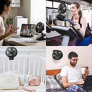 7'' Clip On Fan,10000mAh Battery Operated Desk Fan,Auto Oscillation Stroller Fan,Rechargeable USB Fan,4 Speeds Personal Table Fan with Sturdy Clamp for Golf Cart Office Treadmill Travel Outdoor (7")