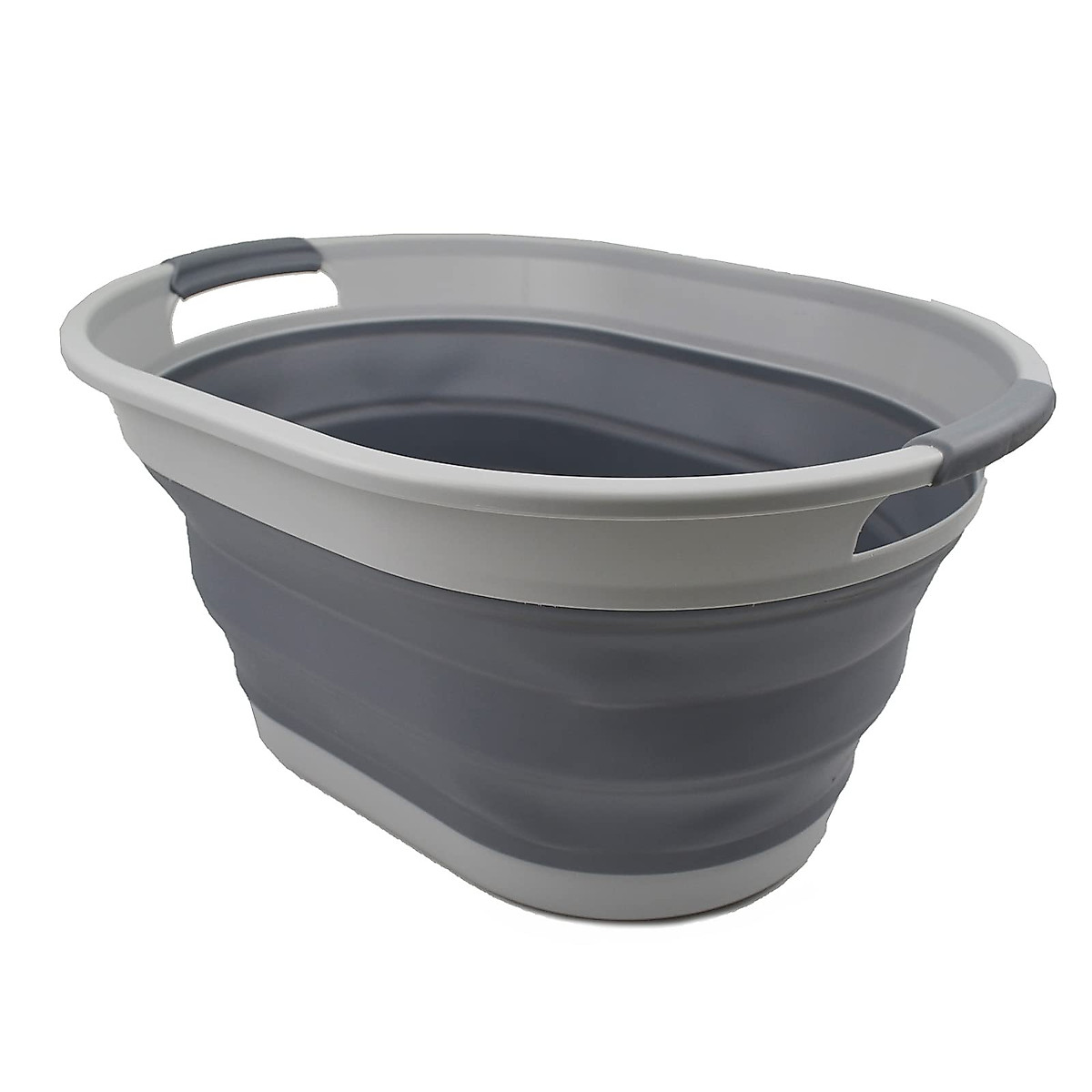 SAMMART 28L (7.4 gallon) Oval Collapsible Plastic Laundry Basket - Foldable Pop Up Storage Container/Organizer - Portable Washing Tub - Space Saving Hamper/Basket (1, Grey)