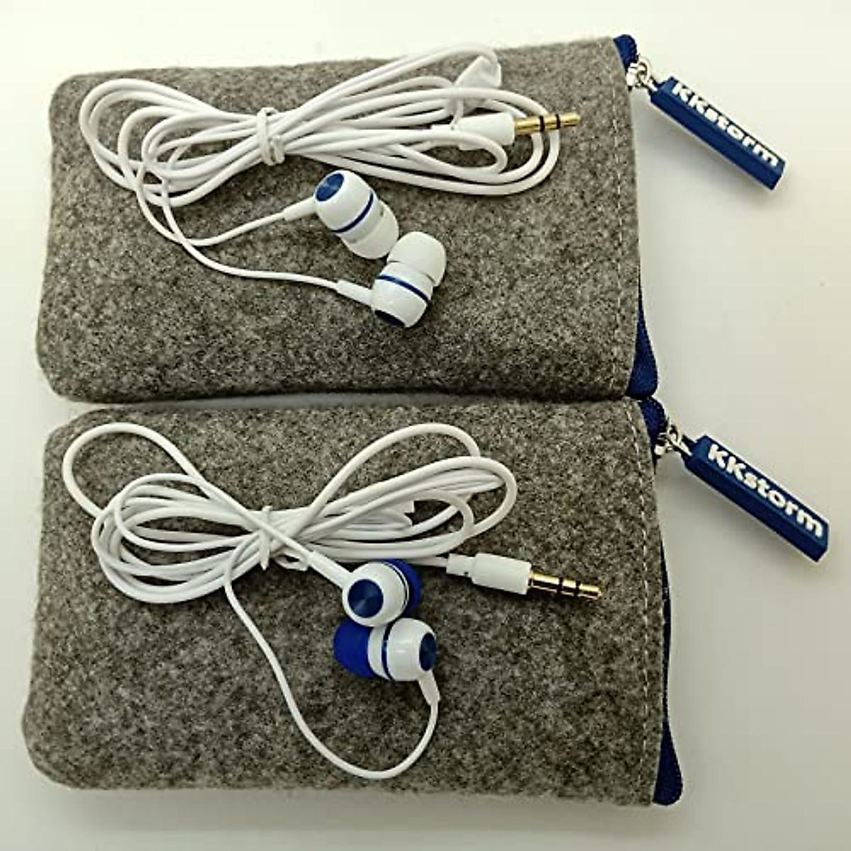 KKstorm Kids Headphones for School Kids: Kids Wired Headphones Wired Earphones Wired for Kids Earphones for Kids Earbuds Wired Headsets in Ear Earbuds in Felt Pouch KK-211 2PACK Blue White