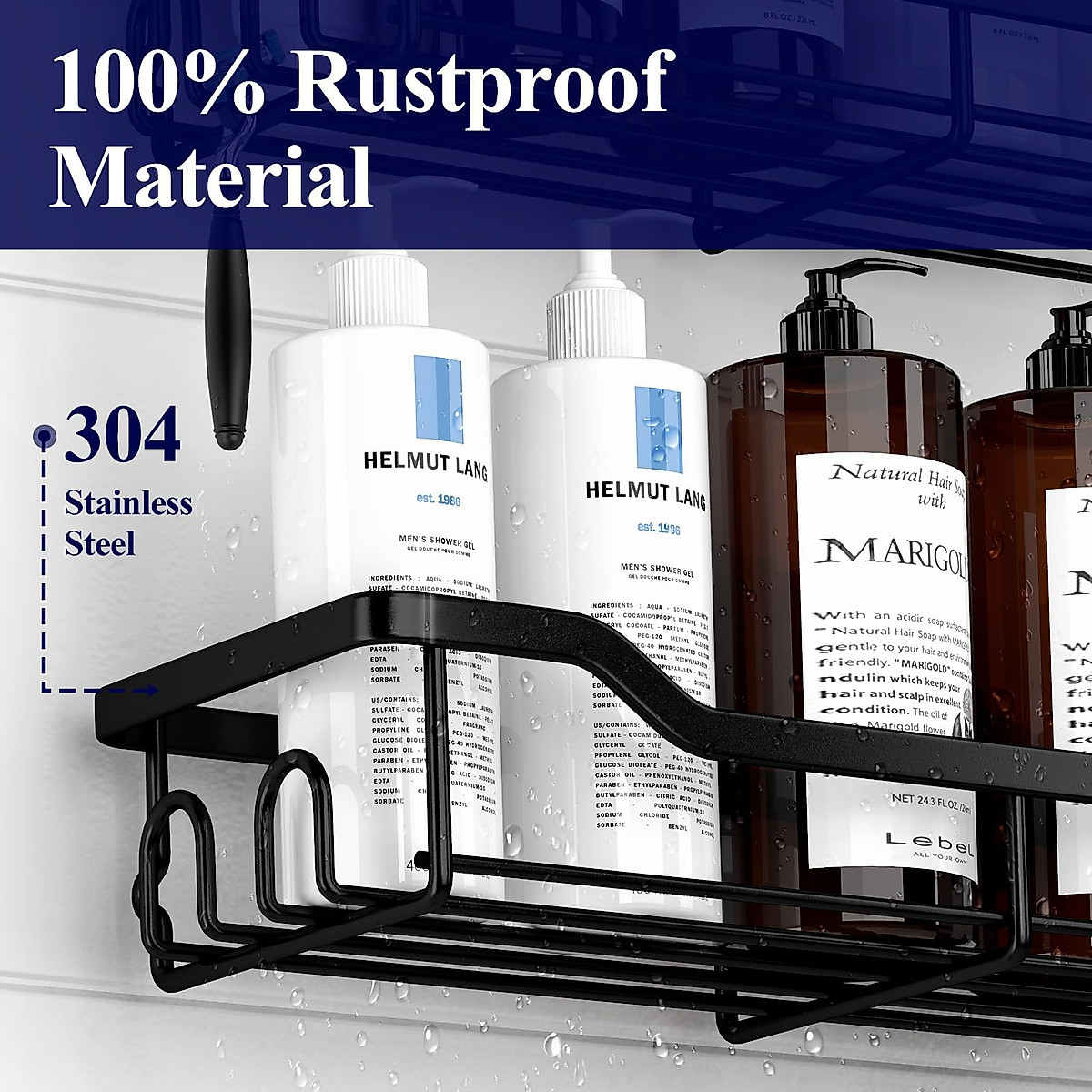 Kitsure Shower Caddy Large - Adhesive Shower Organizer, Stainless Steel Shower Shelf for Inside Shower, No Drill Bathroom Organizers and Storage, Home Decor Accessories, 2 Pack, Black