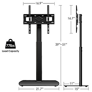 YOMT Universal Floor TV Stand with Mount Swivel and Height Adjustable TV Stand for Most 27 to 65 inch LCD LED OLED TVs,Space Saving No Drill Corner TV Stand Mount for Bedroom Living Room,Black
