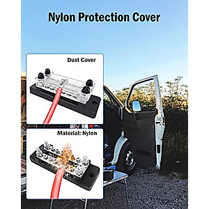 LENKRAD Power Distribution Block Bus Bar with Ring Terminals - 150A Double-Row Busbar for Car Marine Boat, 4 x M6 Stud, 12 x M4 Screw