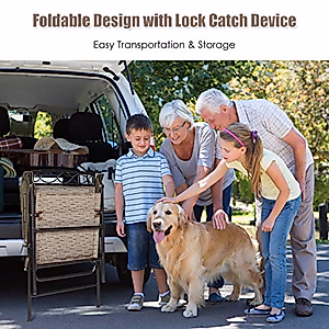 Safstar Set of 4 Folding Patio Chairs, Portable Sling Chairs with Armrests and Metal Frame, Indoor & Outdoor Reclining Chairs for Beach Backyard Balcony (Coffee 4 pcs)