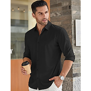 COOFANDY Men's Long Sleeve Dress Shirt Casual Button Down Shirts Wrinkle Free Untucked Shirt Black