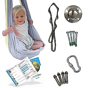 EFITOME Sensory Swing for Kids Indoor Ceiling/Outdoor Tree Hanging Kit - Therapeutic Swing for Autism, ADHD & Aspergers - Lavender & Cream Compression Swing - All Hardware Included