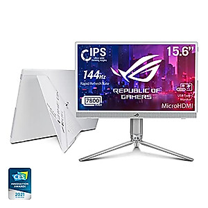 ASUS ROG Strix 15.6” 1080P Portable Gaming Monitor (XG16AHP-W) - White, FHD, 144Hz, IPS, G-SYNC, Built-in Battery, Kickstand, USB Type-C, Micro HDMI, ROG Tripod Stand, Console, 3-Year Warranty