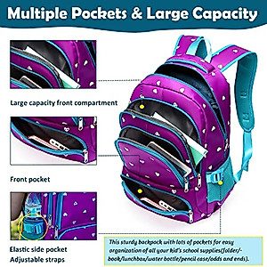 BLUEFAIRY Kids Backpack for Girls Primary Elementary School Bag Bookbag for Childs Book Bag Mochilas Escolares para Niñas de 4-6 Back to School Cute Gifts 17" Heart Print/Purple