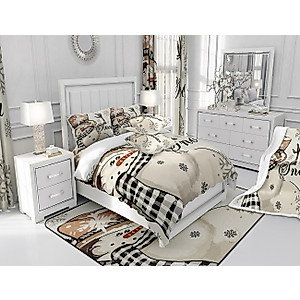 jejeloiu Christmas Bedding Set for Kids Boys Girls Snowman Comforter Cover Set Queen Size Snowflake New Year Decor Duvet Cover Bedroom Decor Xmas Bedspread Cover Bedding Collection 3Pcs