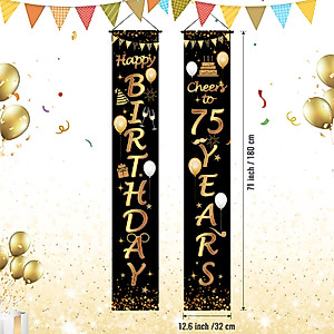 2 Pieces 75th Birthday Party Decorations Cheers to 75 Years Banner Porch Sign Door Hanging Banner 75th Party Decorations Welcome Porch Sign for 75 Years Birthday Supplies, 71 x 12 Inches