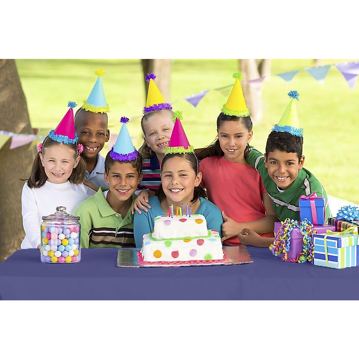 Exquisite 54 Inch X 100 Feet Navy Plastic Table Cover Roll in A Cut - to - Size Box with Convenient Slide Cutter. Cuts Up to 12 Rectangle 8 Feet Plastic Disposable Tablecloths