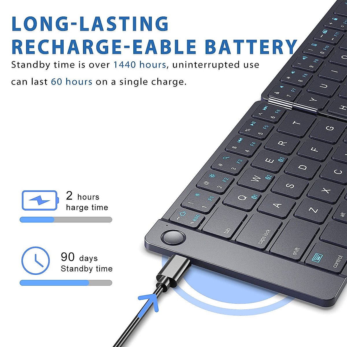 iClever BK06 Mate Foldable Bluetooth Keyboard, Wireless Portable Keyboard - Pocket Size Multi-Device Keyboard, Ultra Slim Leather Keyboard for iOS, Android, Windows, Tablet, iPhone, Laptops, Mac