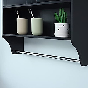 WEENFON Bathroom Wall Cabinet, Medicine Cabinet with 2 Shutter Doors & 2 Shelves, Bathroom Cabinet Wall Mounted with 1 Towels Rack, Over The Toilet Storage Cabinet, Black