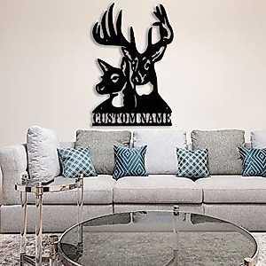 Couple Deer Head Monograms Custom Name Metal Wall Art, Deer Head Decorations Personalized Custom Monogram Hunting Hunter Inspired Decorative Accent Home Decor Sign For Rustic Home Wall
