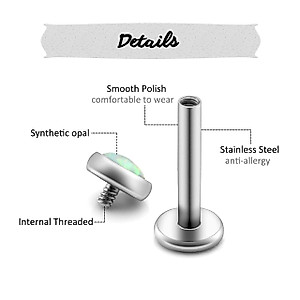 Jovivi 12pcs 16G Stainless Steel Created-Opal Monroe Labret Rings Lip Stud Tragus Cartilage Piercing Jewelry 8mm for Men Women