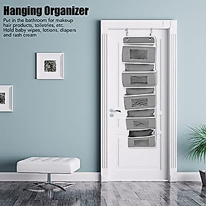 Tgoon Door Hanging Shelves, Portable Multi Layer Space Saving Over Door Hanging Organizer Breathable Non Woven for Bedroom(Grey, 5 Pockets)