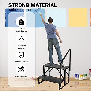 Fruyyzl 2 Step Stool Ladder for Adults, Safety Ladder Bookshelf 440Lbs, Hot Tub Stairs with Handrail, Swimming Pool Ladder Above Ground, Home Decor for Office, Household, Kitchen (2 Step 1PCS)